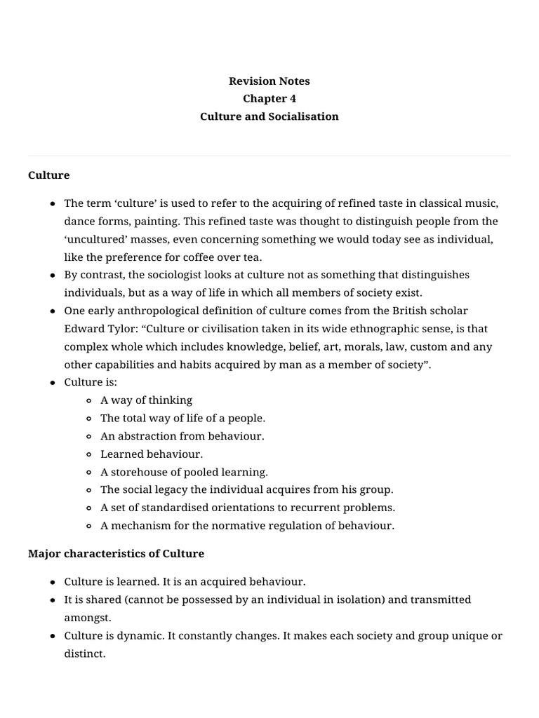 Culture and Socialisation | PDF | Behavioural Sciences | Psychology