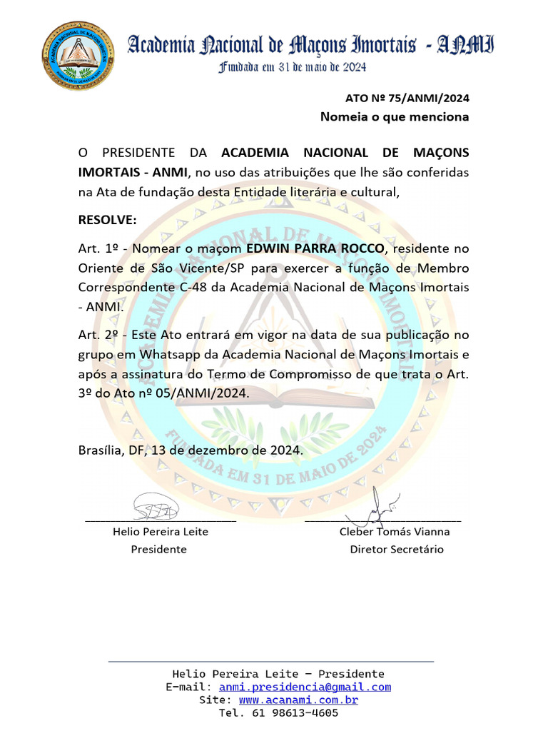 ATO N. 75 - ANMI-2O24-Nomeia C-48 Edwin Parra Rocco | PDF