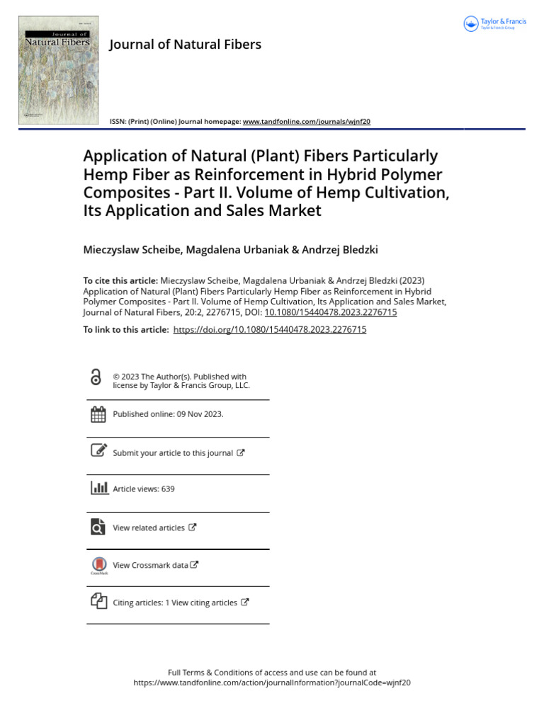 Application of Natural Plant Fibers Particularly Hemp Fiber as ...
