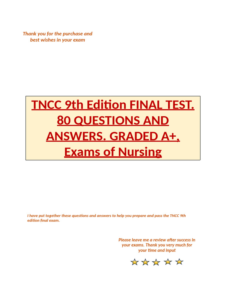 TNCC 9th Edition Final Exam Guide | PDF | Major Trauma | Emergency ...
