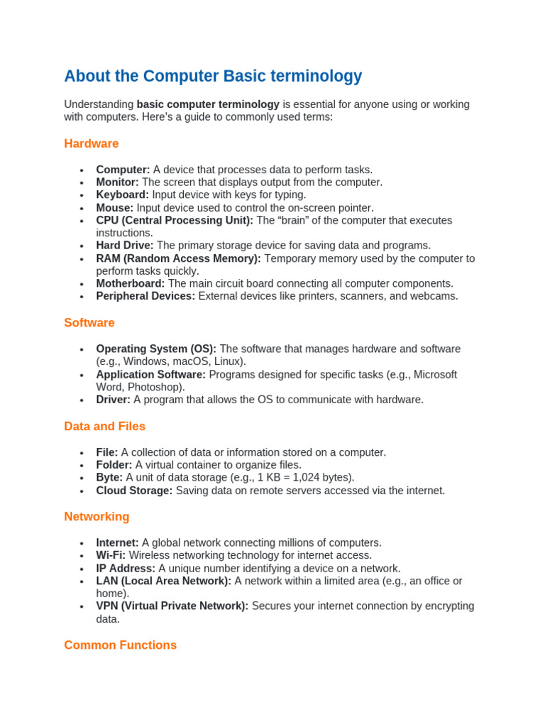 About The Computer Basic Terminology | PDF | Computer Hardware | Operating System