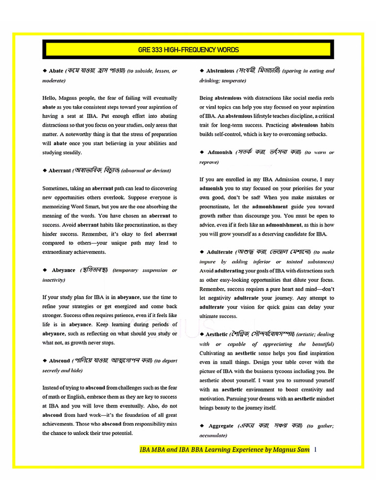 GRE 333 HIGH FREQUENCY WORDS | PDF