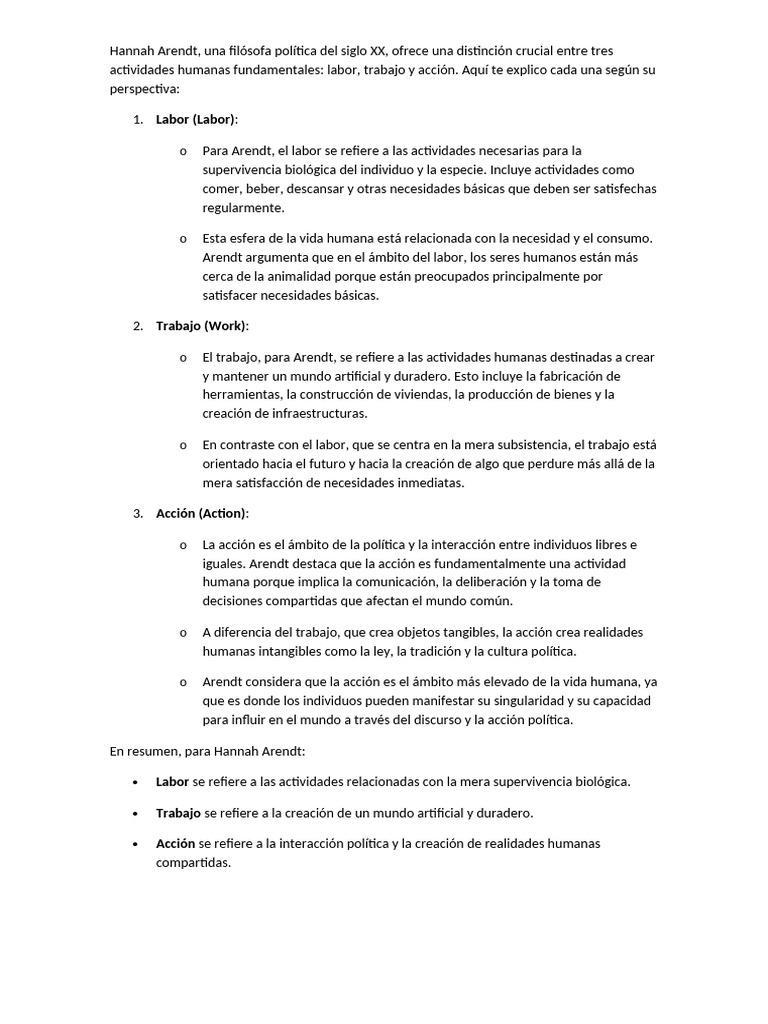 Labor, Trabajo y Acción en Arendt | PDF | Hannah Arendt | Vida