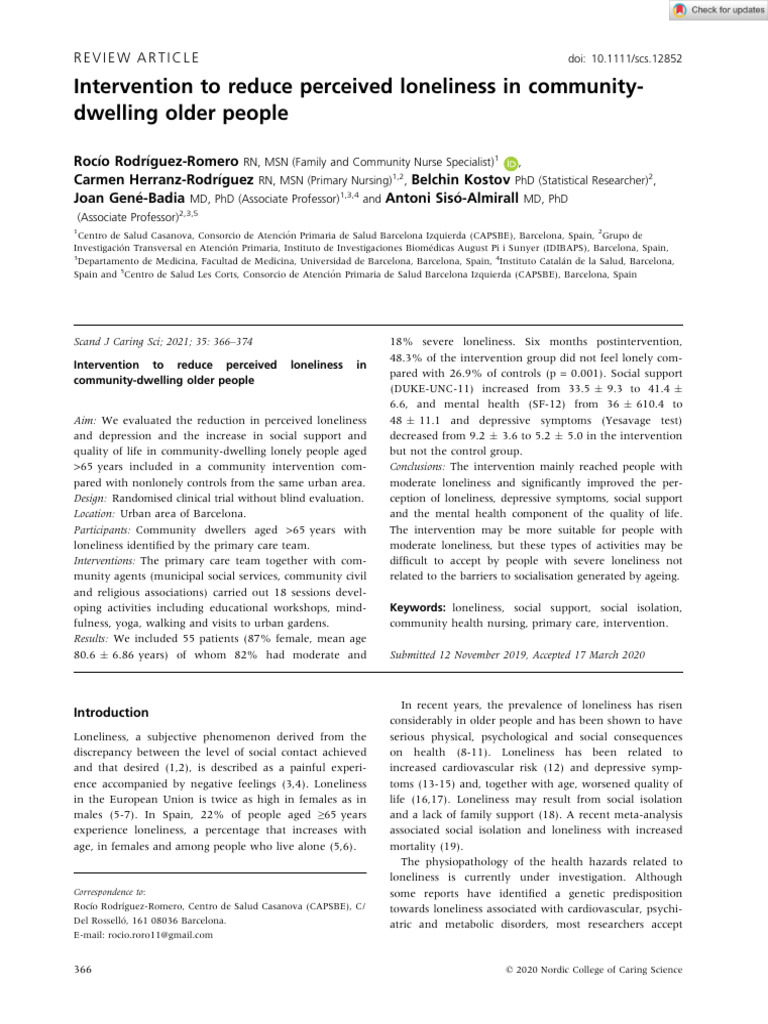Scandinavian Caring Sciences - 2020 - Rodríguez Romero - Intervention ...