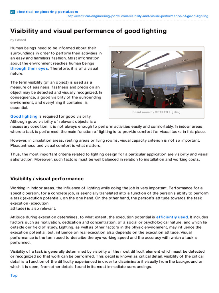 Visibility and Visual Performance of Good Lighting | PDF | Contrast ...