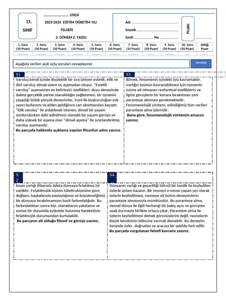 11 Sinif Felsefe Sorubak Com 2d2y PT TLF 20694004145 | PDF