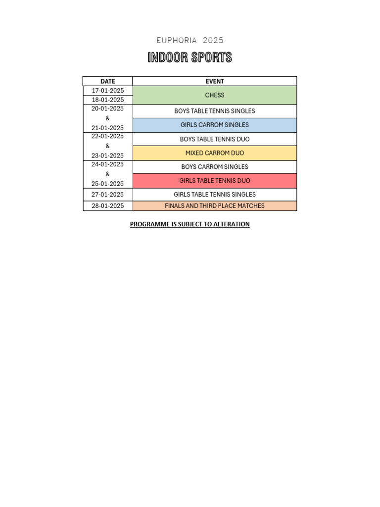 Indoor Sports Schedule | PDF