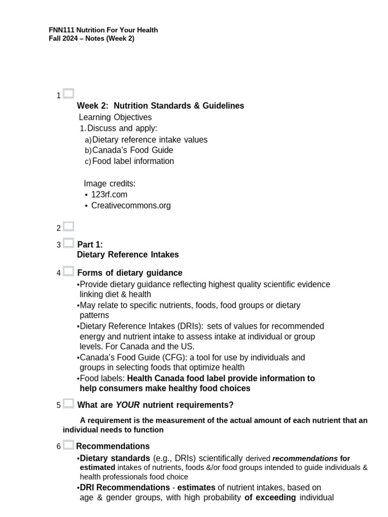 Fall 24 Week 2 Notes Handouts | PDF | Nutrients | Diet (Nutrition)
