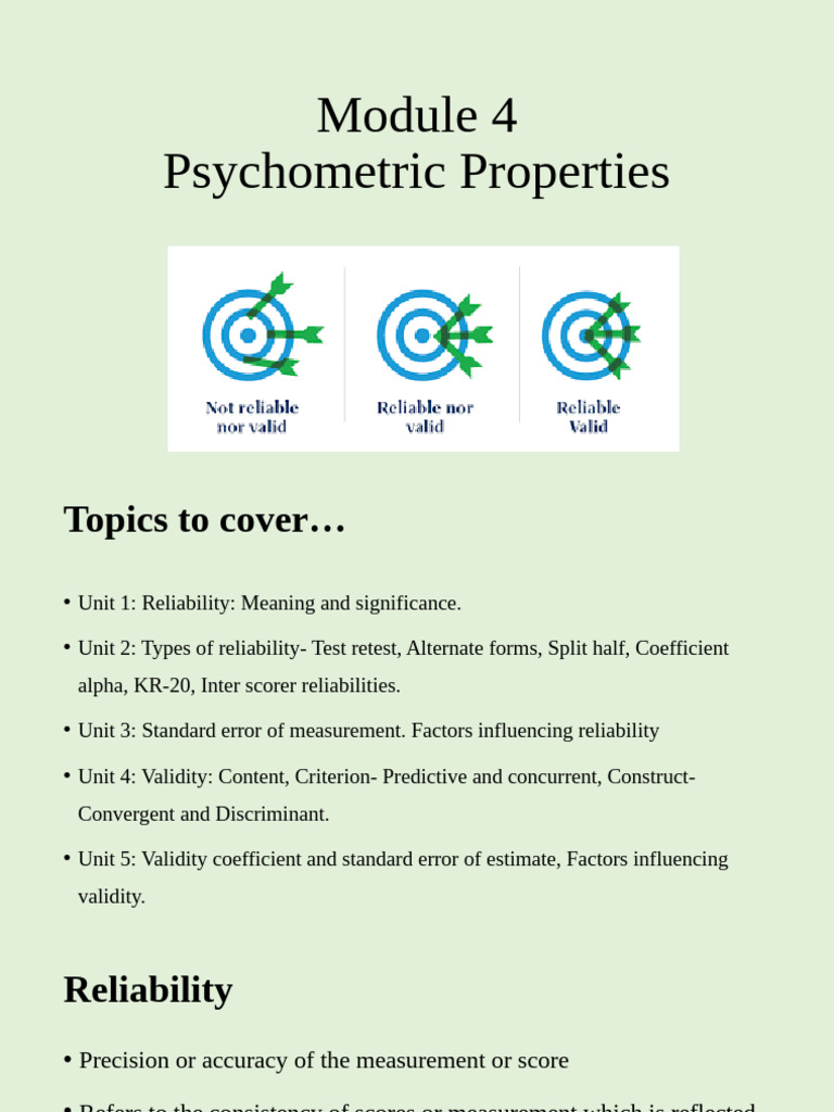 Module 4 Psychometric properties (1) | PDF | Validity (Statistics ...
