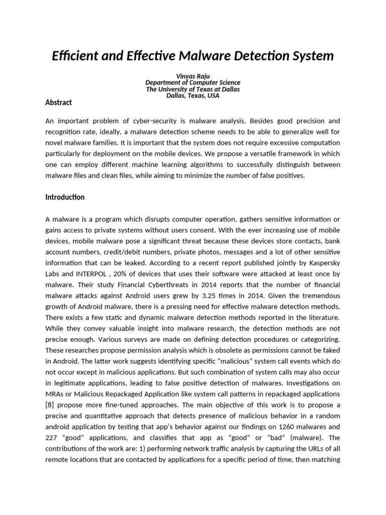 Efficient and Effective Malware Detection System | PDF | Malware | Artificial Neural Network