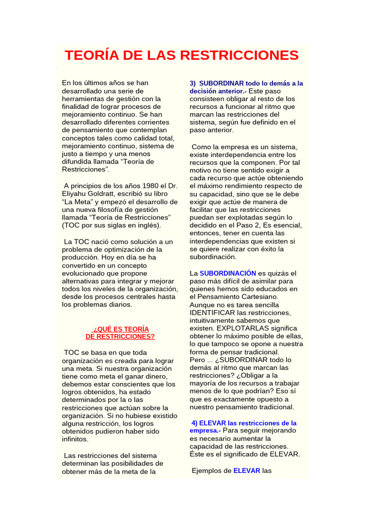 Teoría de Las Restricciones | PDF | Pensamiento | Business