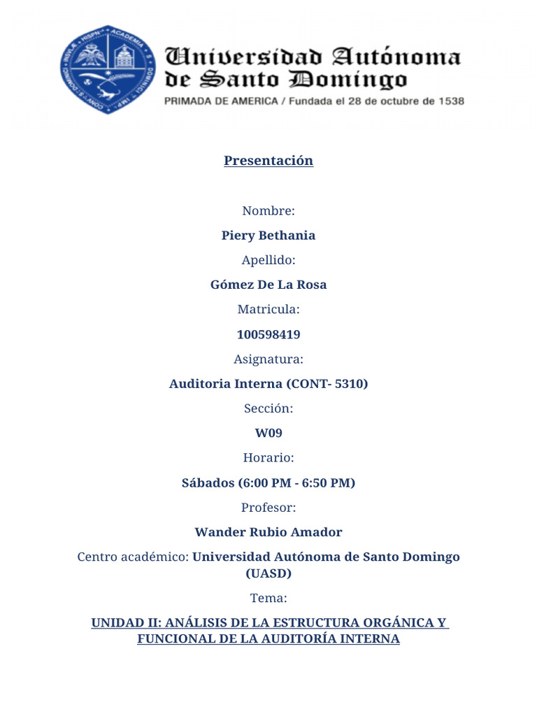Análisis de La Estructura Orgánica y Funcional de La Auditoría Interna ...