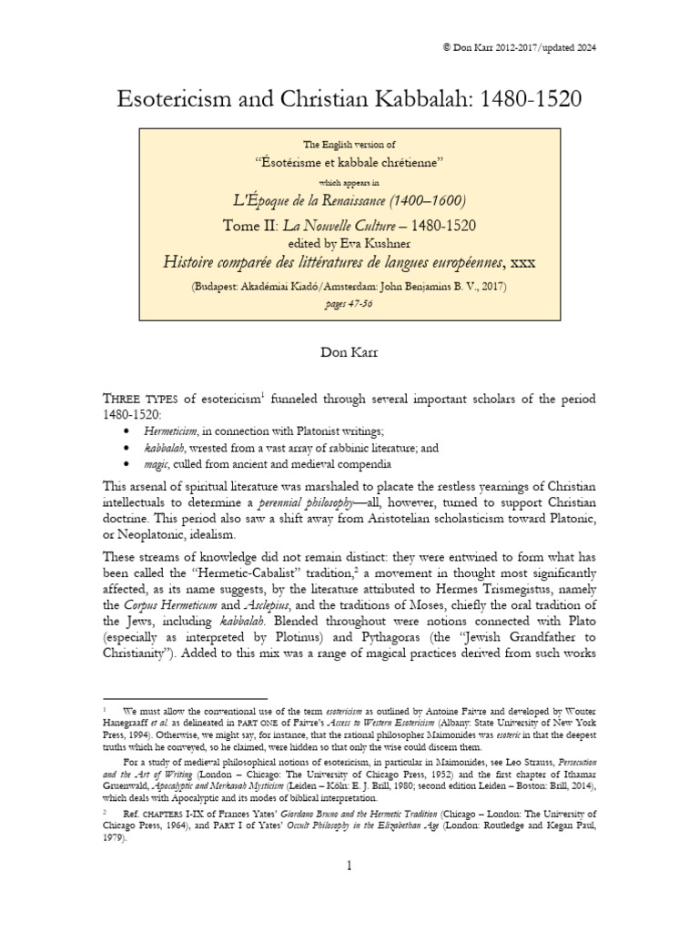 Esotericism and Christian Kabbalah 1480-1520 | PDF | Kabbalah | Western ...