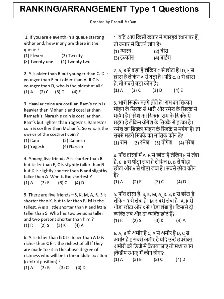 Ranking Type 1 Questions | PDF