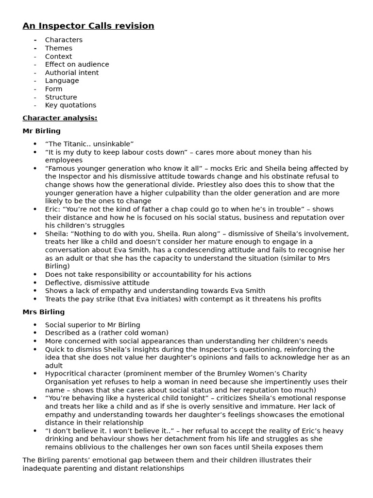 "An Inspector Calls: Key Themes & Analysis" | PDF | Empathy | Social ...