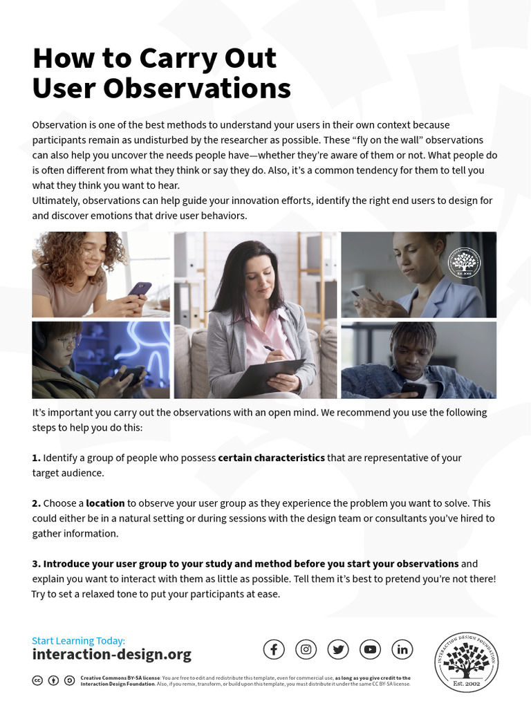 How To Carry Out User Observations | PDF | Human–Computer Interaction ...