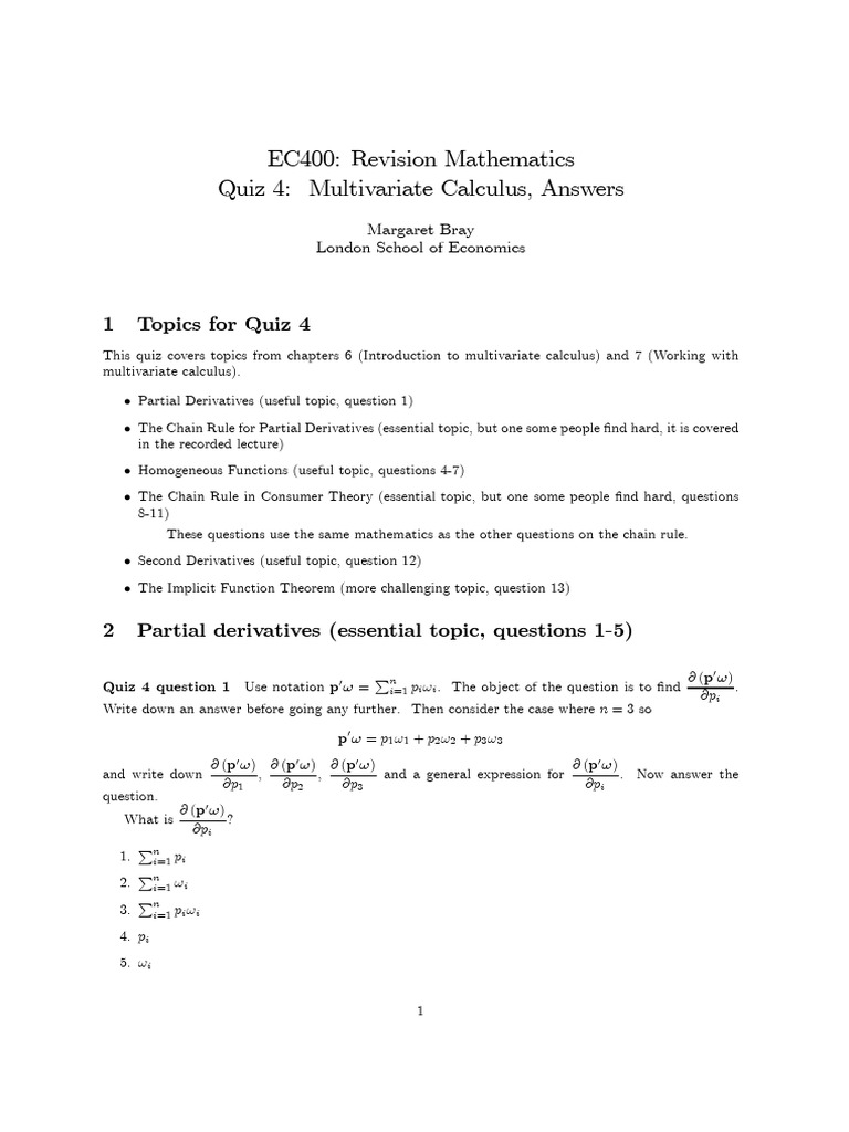 Quiz 4 Multivariate Calculus, Answers | PDF | Production Function | Function (Mathematics)