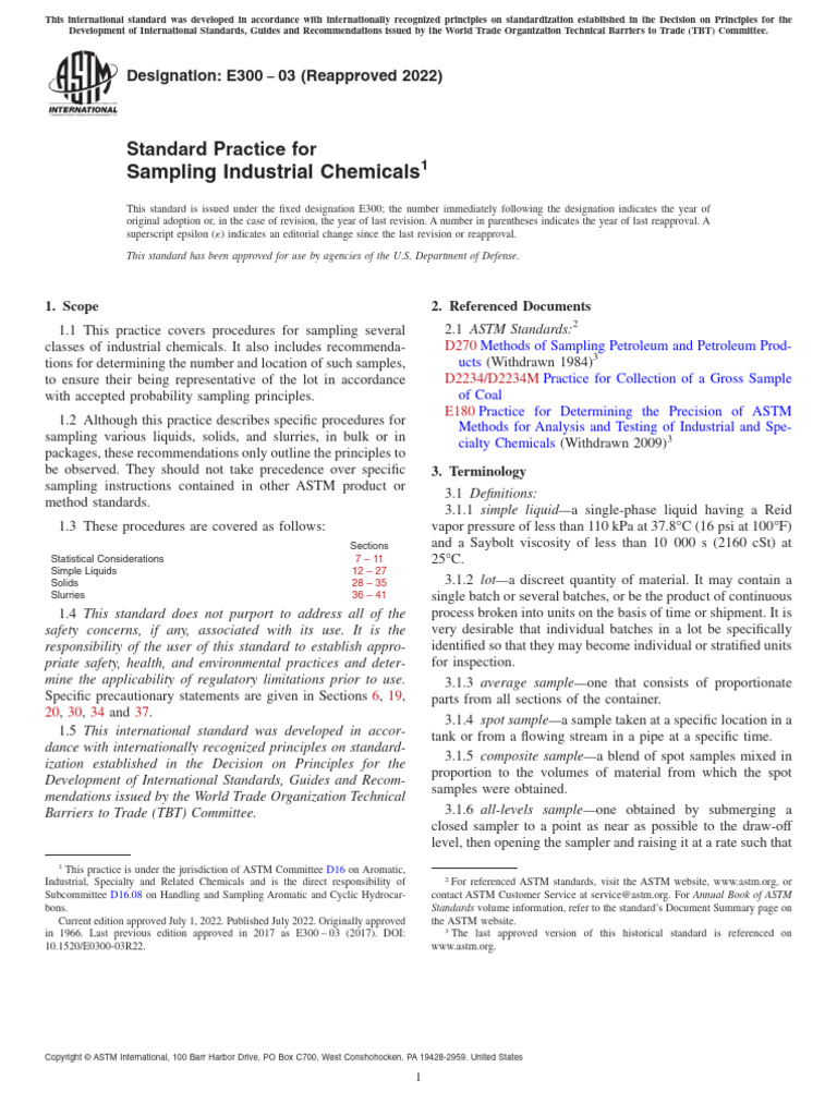 Sampling Industrial Chemicals: Standard Practice For | PDF | Variance ...