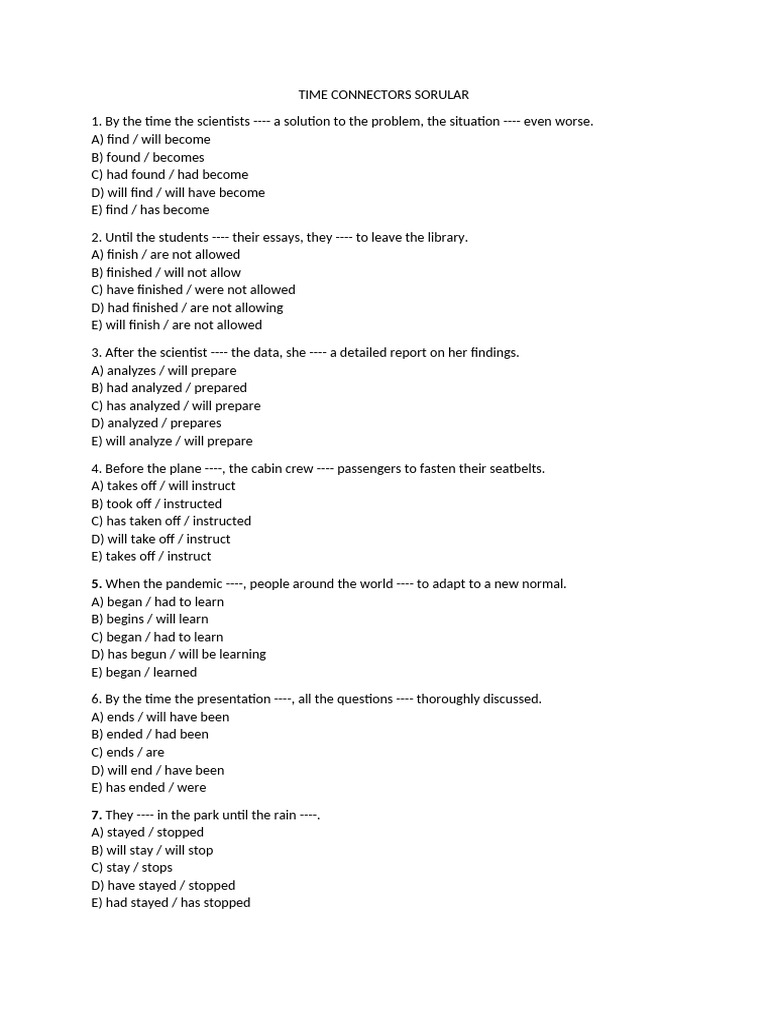 Time Connectors Sorular | PDF