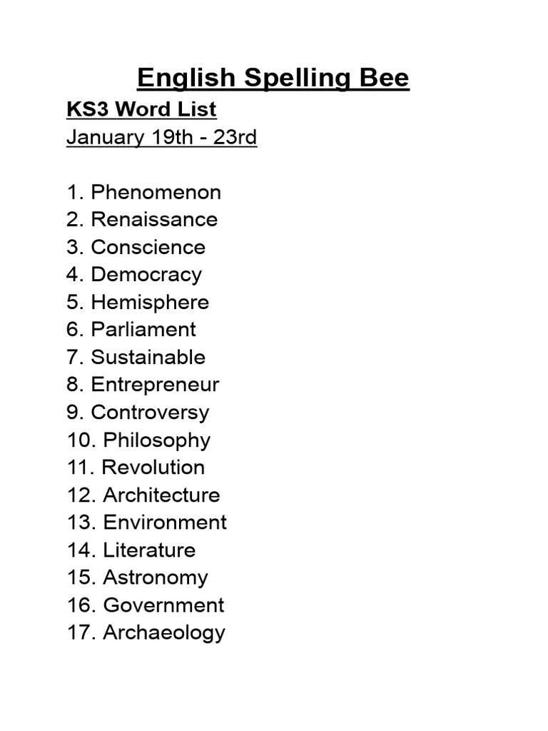 KS3 English Spelling Bee | PDF