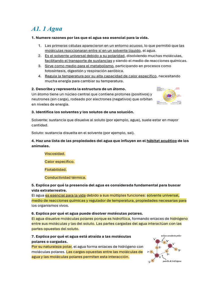 A1.1 - Agua | PDF | Propiedades del agua | Polaridad química