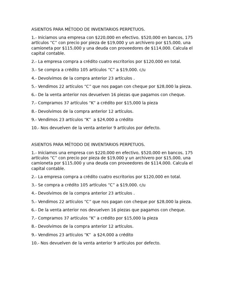 Asientos para Método de Inventarios Perpetuos | PDF