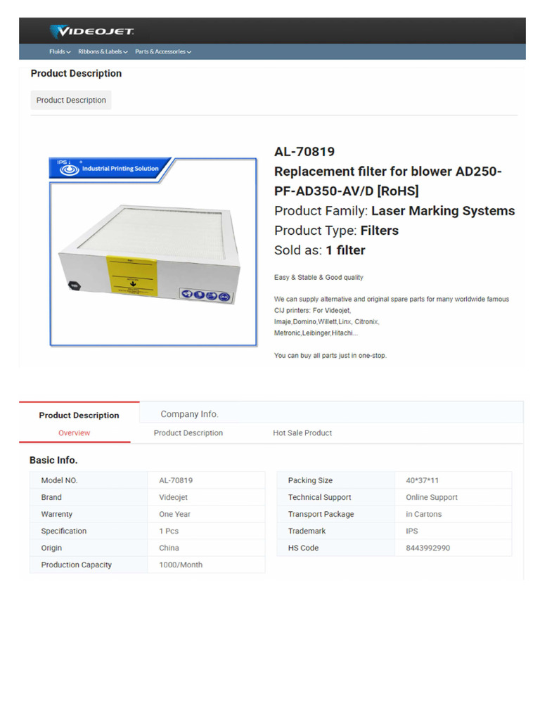 Spare Parts Videojet 3350 | PDF