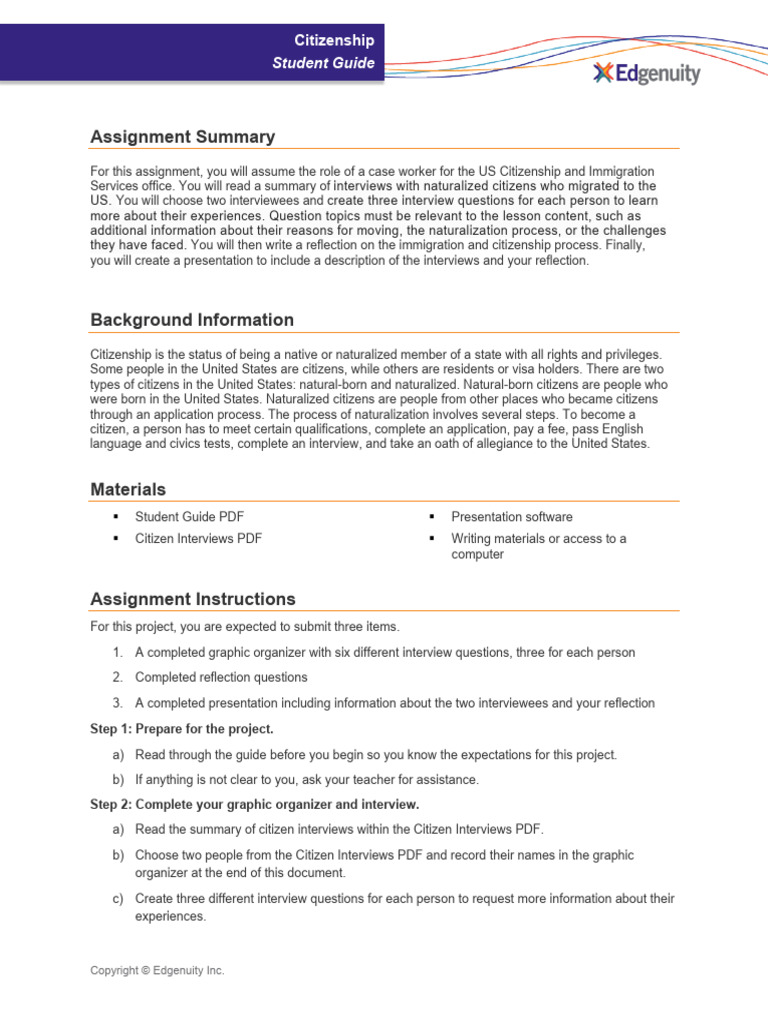 Project - Citizenship - Student Guide | PDF | Citizenship | Naturalization