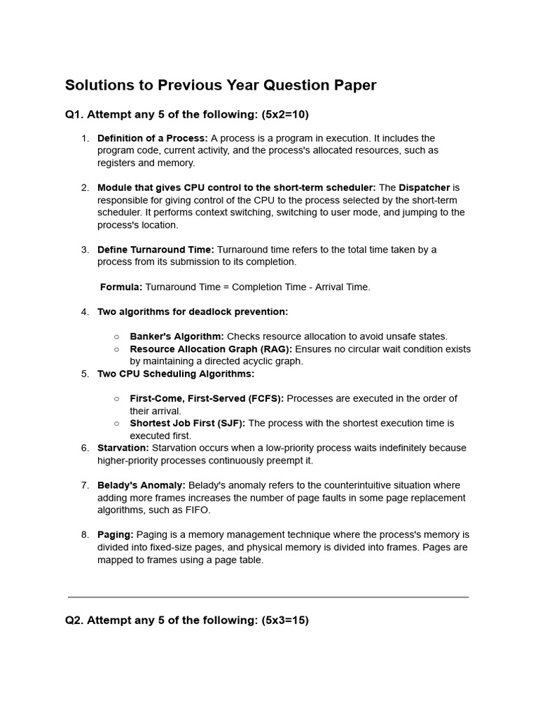 Solutions To Previous Year Question Paper | PDF | Process (Computing) | Computer File