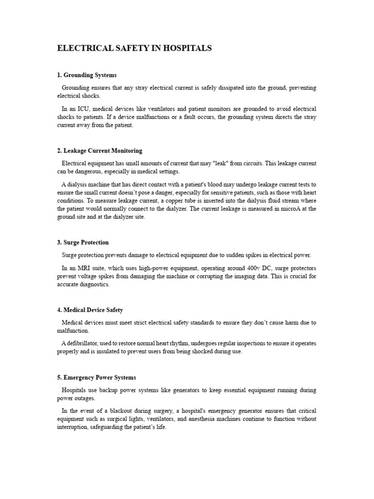 Hospital Electrical Safety Measures | PDF | Medical Device | Intensive ...