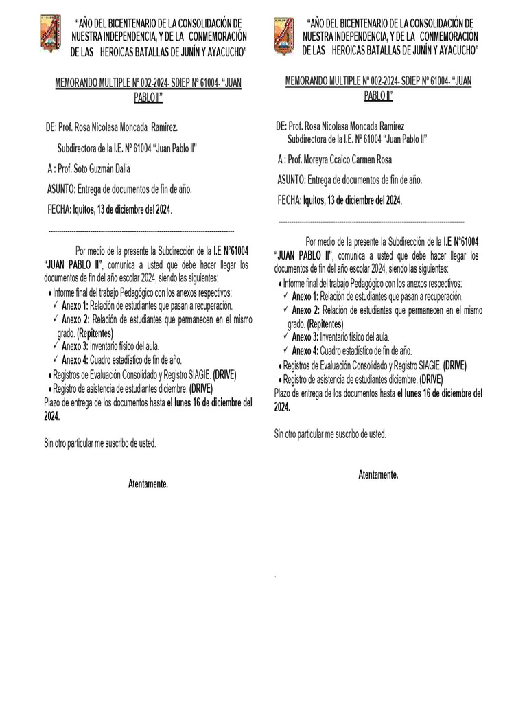 MEMO MULTIPLE 002 -2024TURNO TARDE 2 | PDF