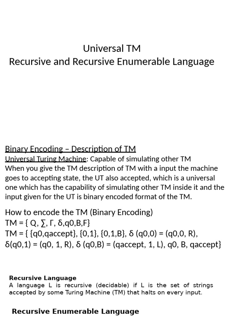 Universal TM and RE and REL | PDF | Computer Science | Applied Mathematics