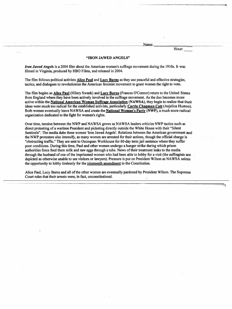 Iron Jawed Angels Updated Handout Closed Strategy Only | PDF | Identity ...