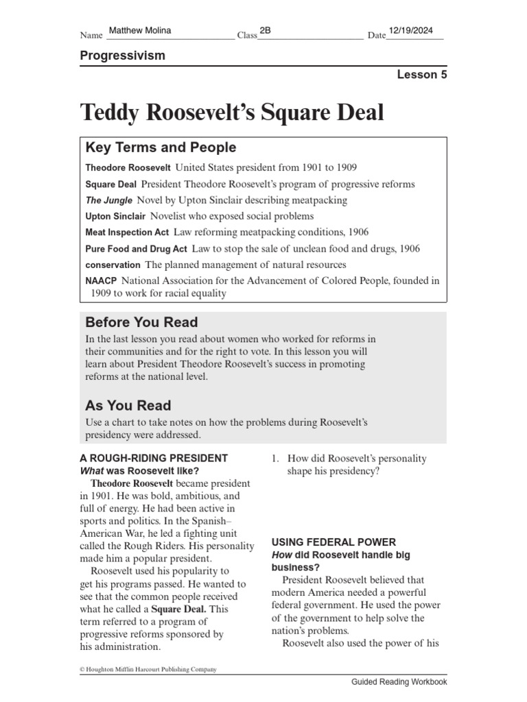 Kami Export - US History Guided Reading Progressive Era Theodore ...