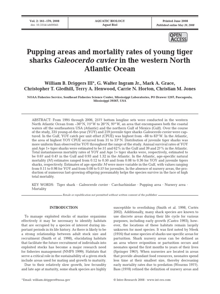 Pupping Areas and Mortality Rates of Young Tiger Sharks in The Western ...
