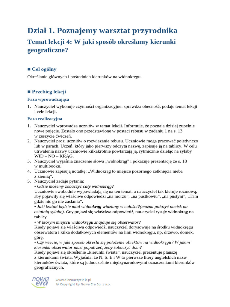 Scenariusz Lekcji W Jaki Sposob Okreslamy Kierun 1 | PDF