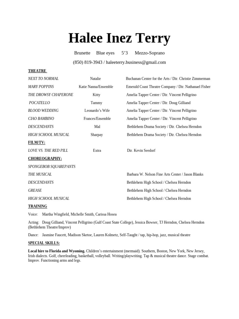 Halee Inez Terry: Theatre & Film Resume | PDF