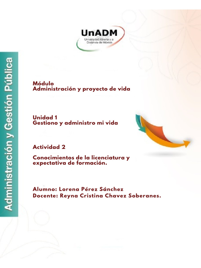 Unadm Administracion y Proyecto de Vida | PDF | Maestros | Aprendizaje