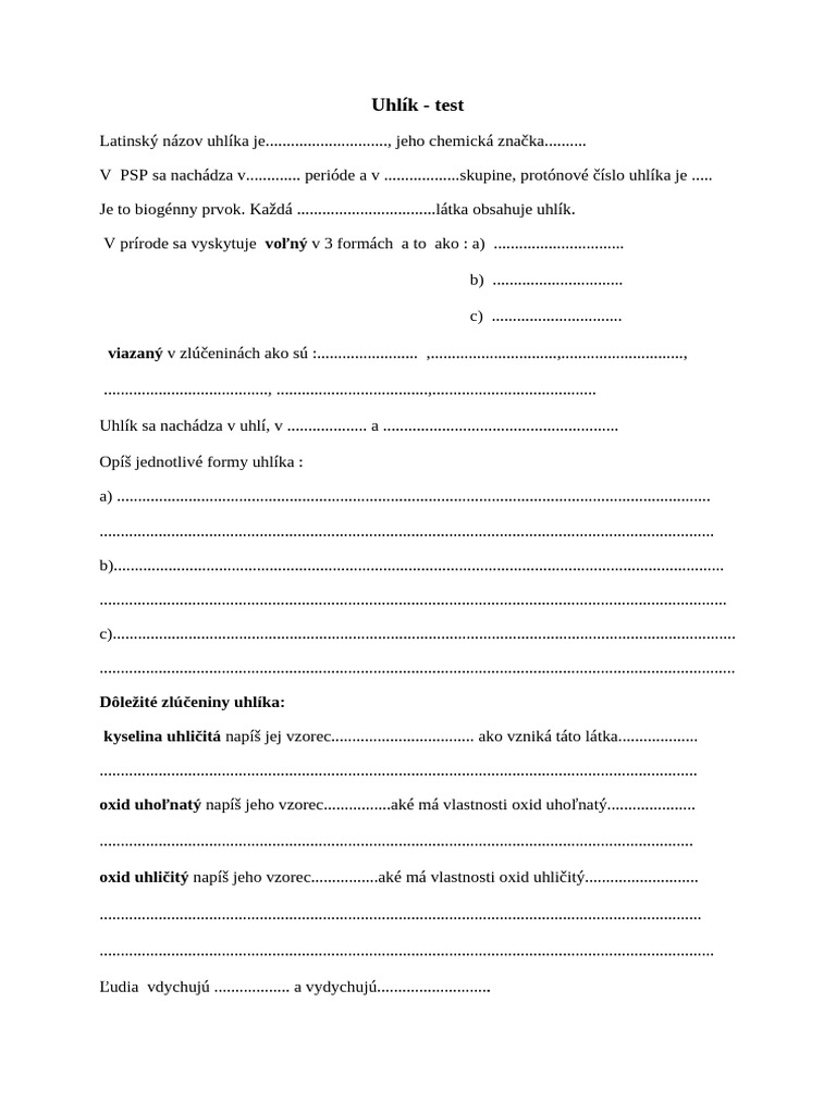 Uhlík A Jeho Význam - Test | PDF
