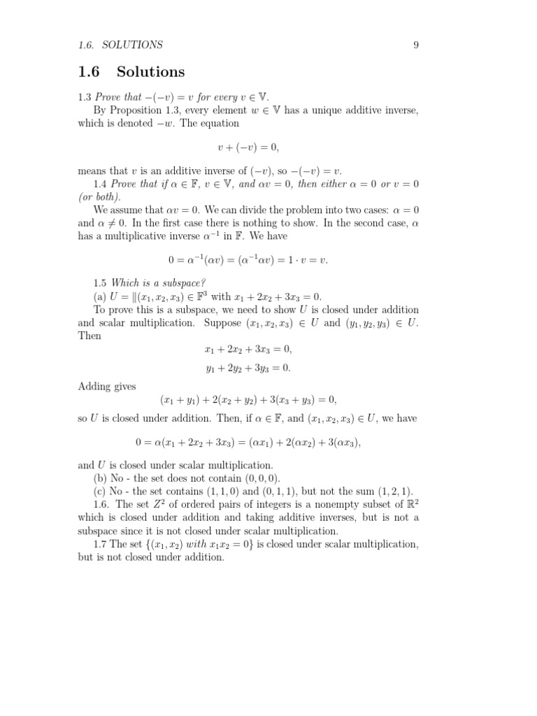 Vector Spaces and Subspaces Proofs | PDF | Eigenvalues And Eigenvectors | Linear Subspace