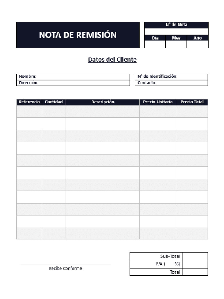 NOTA DE REMISION para imprimir tamaño carta ajustable | PDF