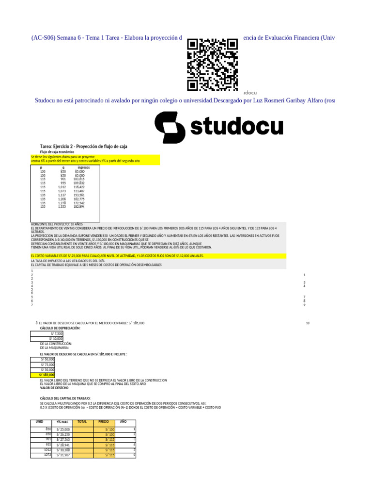 Ac s06 Semana 6 Tema 1 Tarea Elabora La Proyeccion Del Flujo de Caja Pa2 | PDF | Hoja de balance ...