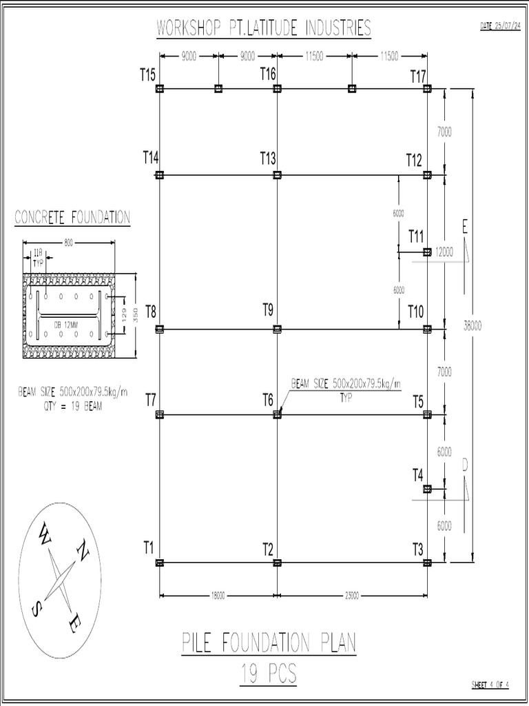 Drawing Pile Foundation Workshop 38m X 41m-Model | PDF