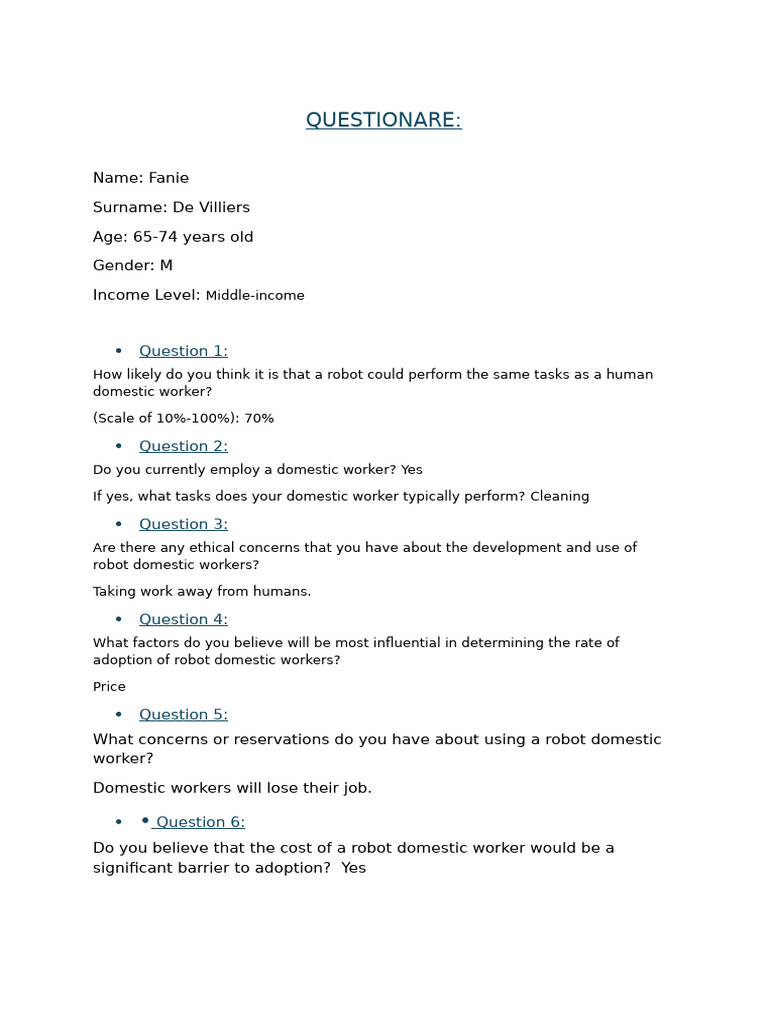 Questionaire 2 | PDF