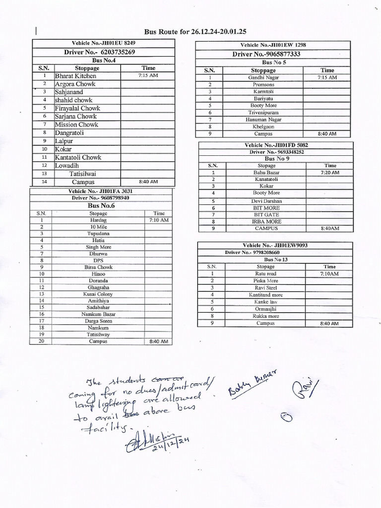 Route Chart From 26th December To 20 January 2025 | PDF