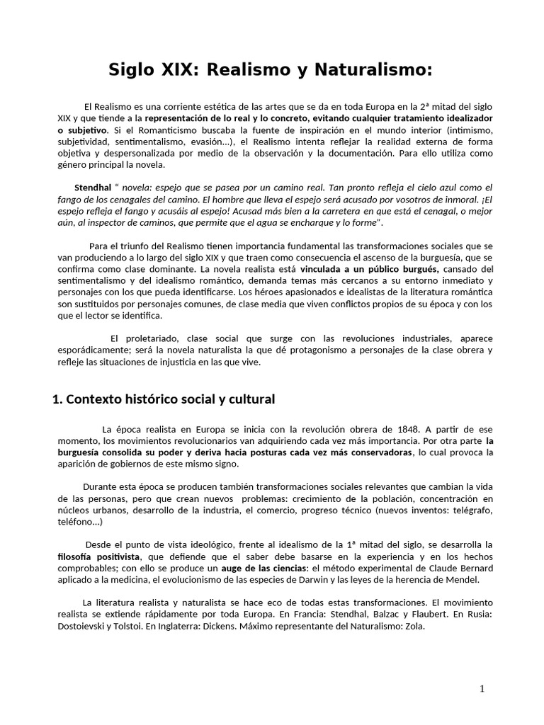 Realismo y Naturalismo | PDF | Realismo literario