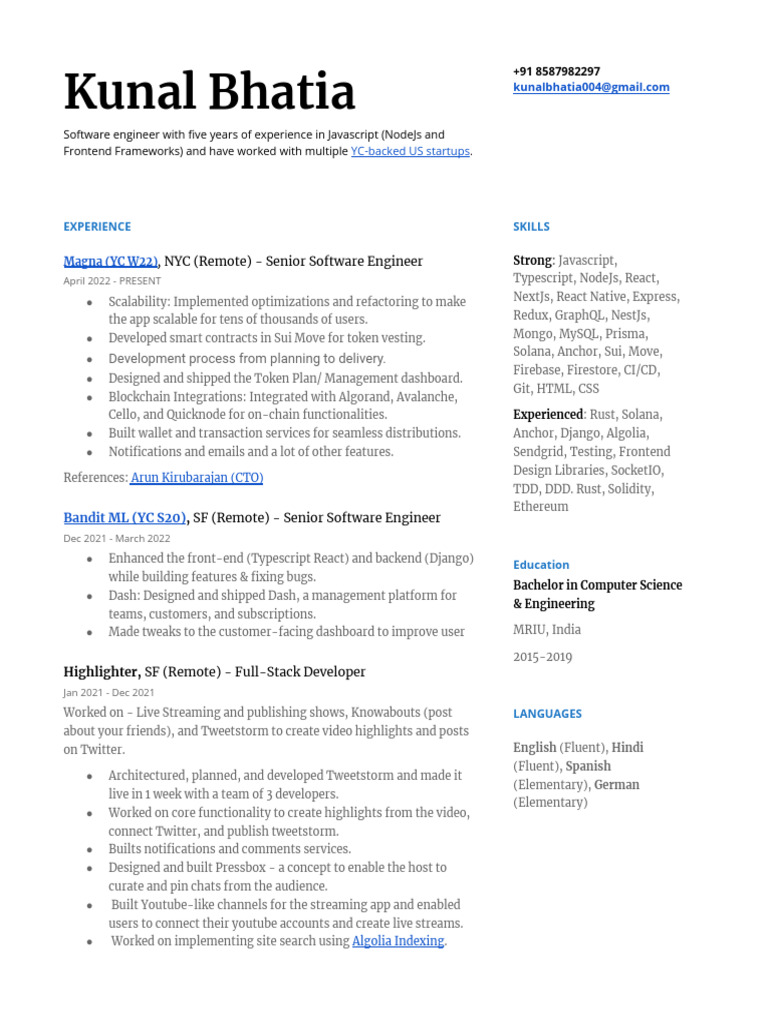 RESUME_KUNAL_BHATIA | PDF | Information Technology | Software