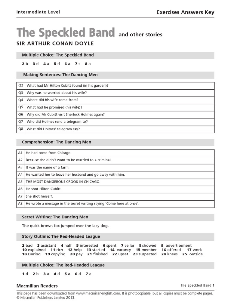 Exercises for The Speckled Band | PDF | The Red Headed League ...