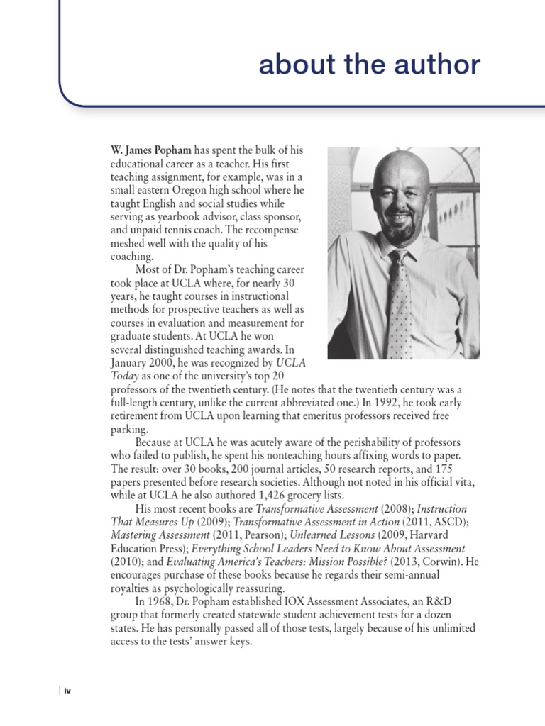 W. James Popham: Educational Assessment Expert | PDF | Cognition | Learning