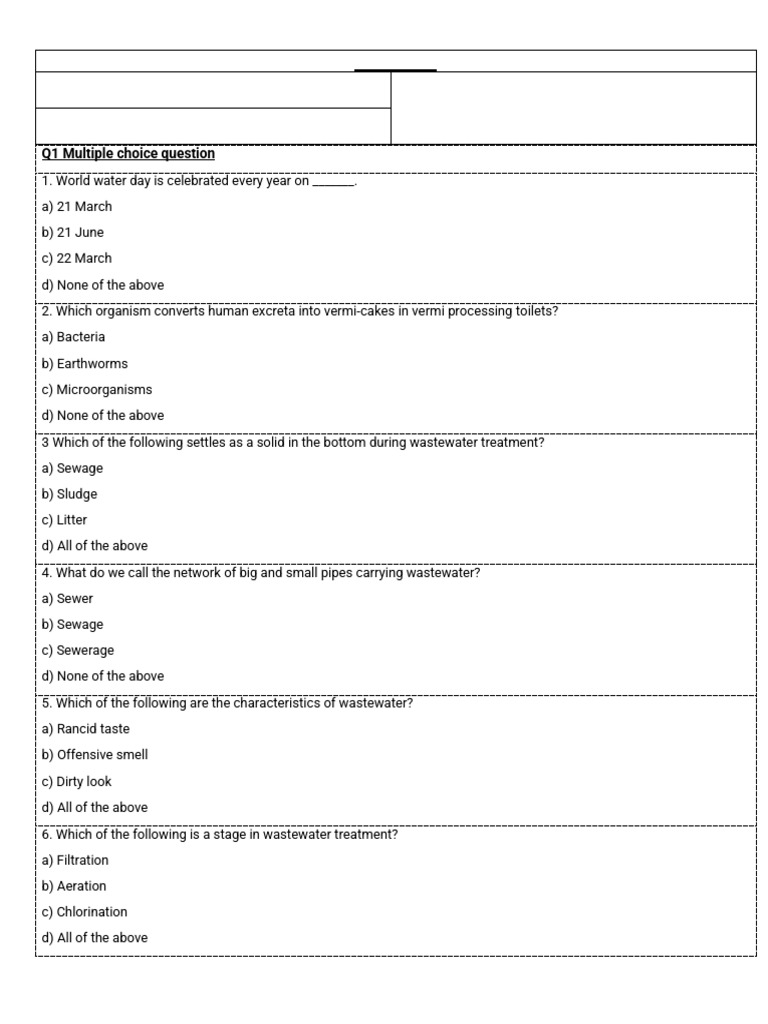 Wastewater Treatment Lesson Plan for Class 7 | PDF | Sewage Treatment ...